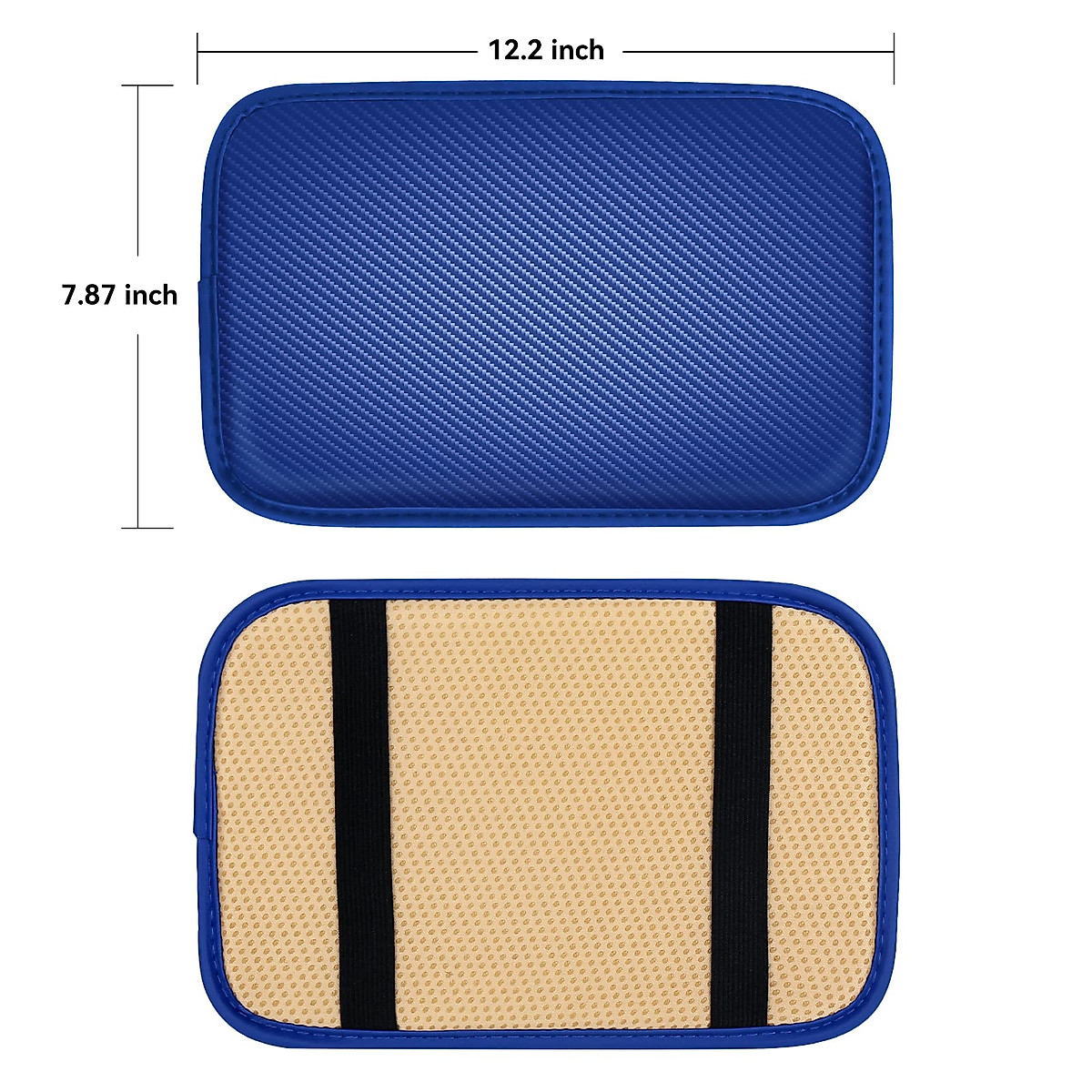 Amiss Car Center Console Pad, Universal Waterproof Car Armrest Seat Box Cover, Car Interior Accessories, Carbon Fiber PU Leather Auto Armrest Cover Protector for Most Vehicle, SUV, Truck, Car (Blue)