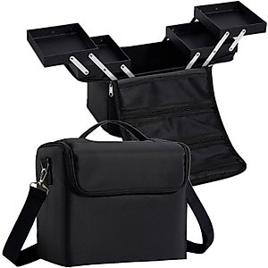 Stagiant Soft Makeup Box, Large Makeup Organizer Case, Professional Nail Train Bag Carrying Case Artist Travel Cosmetic Storage Handbag, with 4 Trays for Jewelry Make-Up Brushes Toiletry
