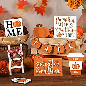Two Tiered Tray with 11 Pcs Wooden Signs, Farmhouse Tiered Tray Decor Set Rustic Wood Home Kitchen Table Stand Decor Decorative Table Shelf Centerpiece(Autumn Style)