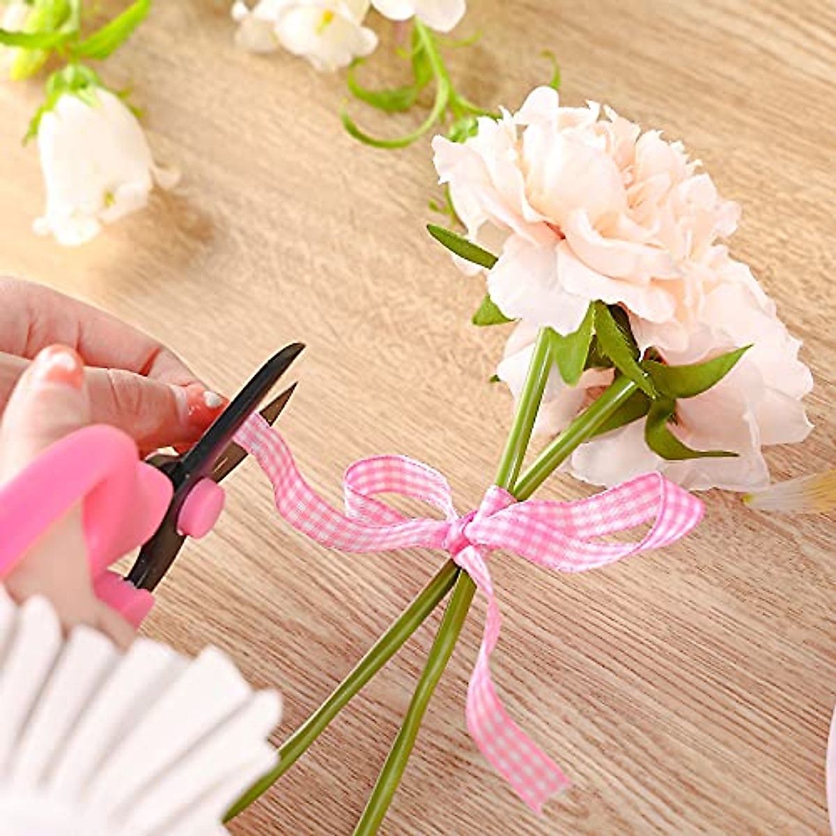 VGoodall Pink Gingham Ribbon, 3/8 x 50Yd Picnic Craft Ribbon Pink Ribbons for Hair Accessories Craft and Christmas Gift Wrapping