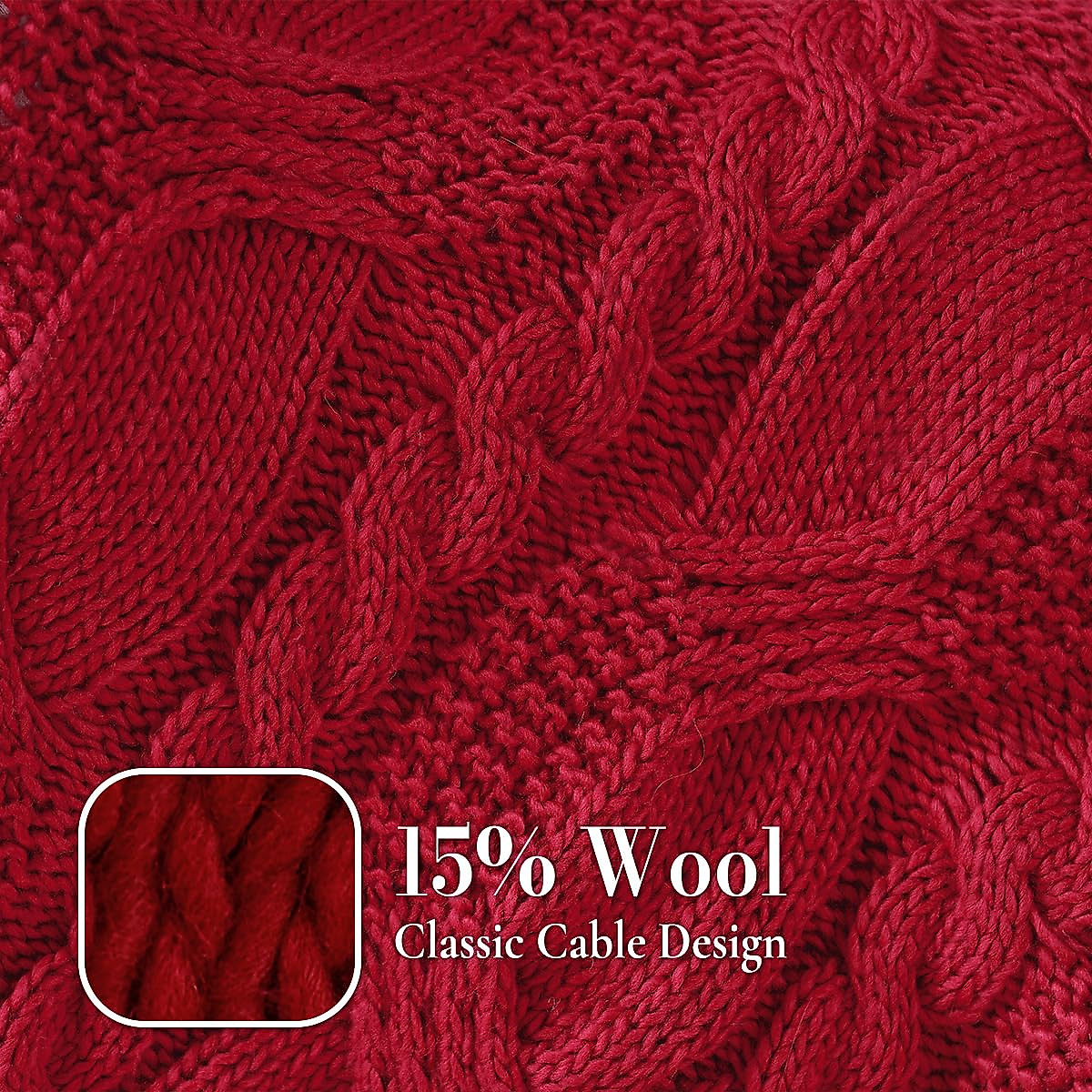 Amélie Home Reversible Sherpa Cable Knit Throw Blanket Soft Cozy Warm Winter Fleece Throw Blankets for Couch Bed Living Room, Christmas Red, 50x70