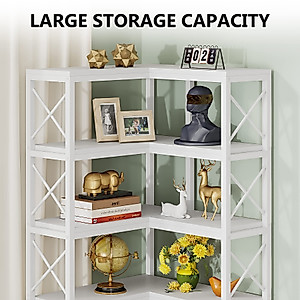 LITTLE TREE 7-Shelf Corner Bookshelf Modern Corner Bookcase Corner Shelf for Living Room Home Office, White