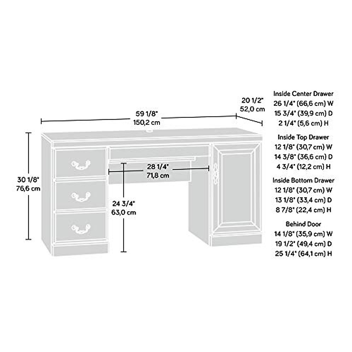 Sauder Heritage Hill Computer Credenza, L: 59.25" x W: 20.47" x H: 30.24", Classic Cherry
