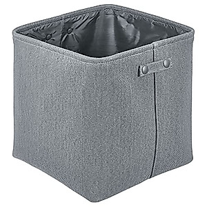 mDesign Soft Cotton Fabric Bathroom Storage Bin with Handles - Organizer for Towels, Toilet Paper Rolls - for Closets, Cabinets, Shelves - Textured Weave, 2 Pack - Charcoal Gray