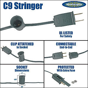 C9 Teal Christmas String Light Set - Outdoor Christmas Light String - Hanging Christmas Lights - Roofline Light String - Outdoor Patio String Lights - Green Wire - 25 Foot