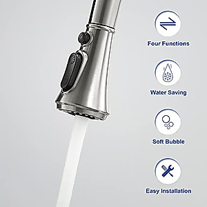 Spray Head For Kitchen Faucet, Pull Down Kitchen Faucet Spray Nozzle, 4 Functions Sink Faucet Sprayer Attachment, Kitchen Sink Faucet Replacement Parts, Brushed Nickel Kablle B18