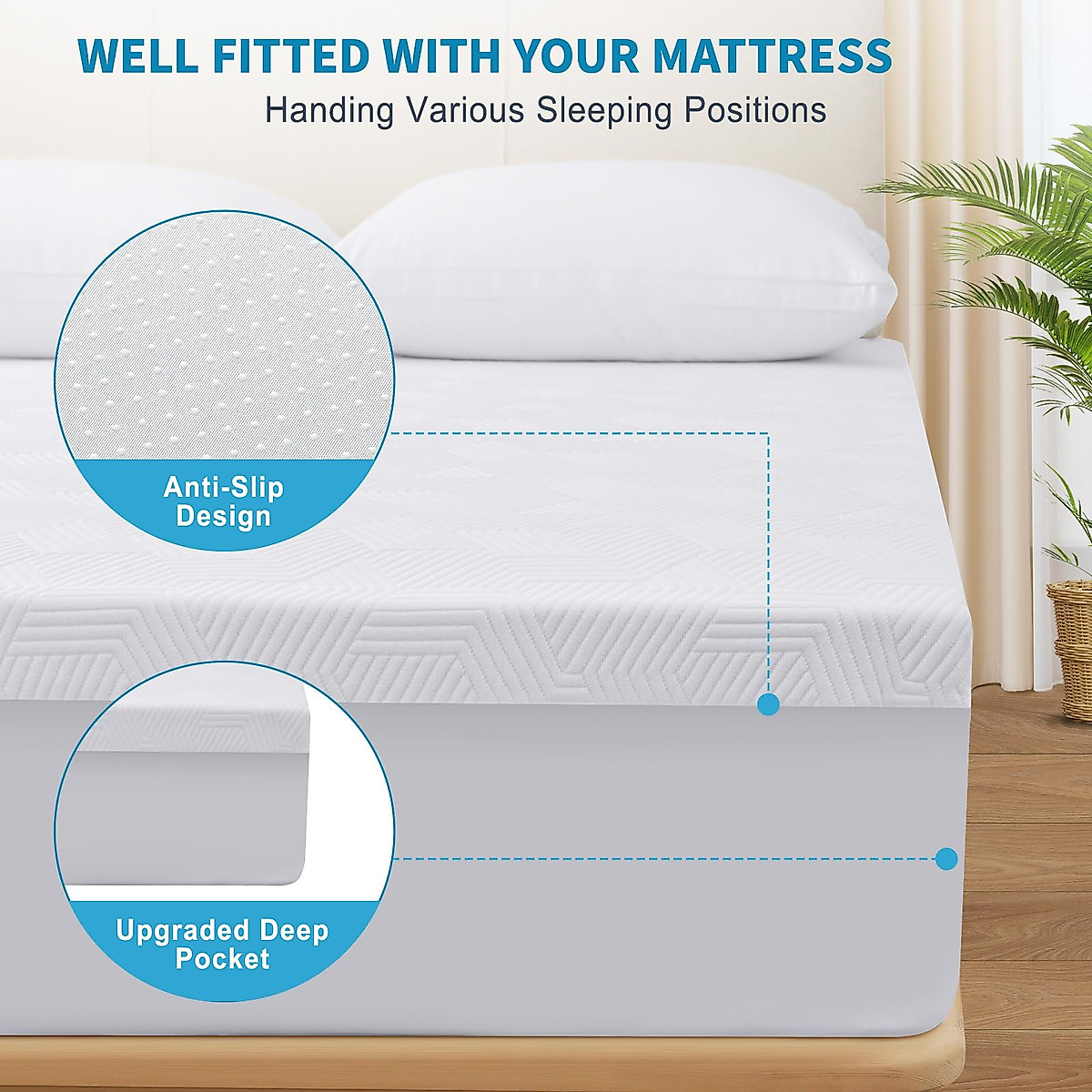 3 Inch Gel Memory Foam Mattress Topper Queen Size, High Density Memory Foam Mattress Pad Cover with 8-21" Deep Pocket for Pressure Relief, Pillow Top with Removable Viscose Made from Bamboo Cover