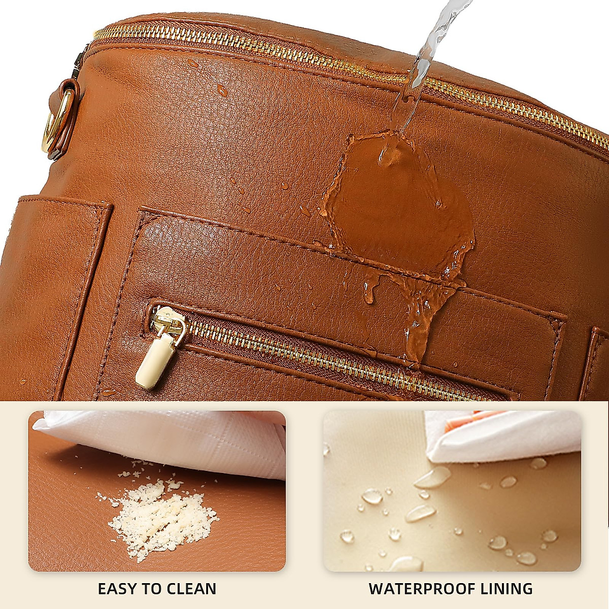 miss fong Small Diaper Bag Mini Diaper Bag, Leather Diaper Bag Backpack Mini Backpack with 14 Pockets Insulated Pockets & Shoulder Strap