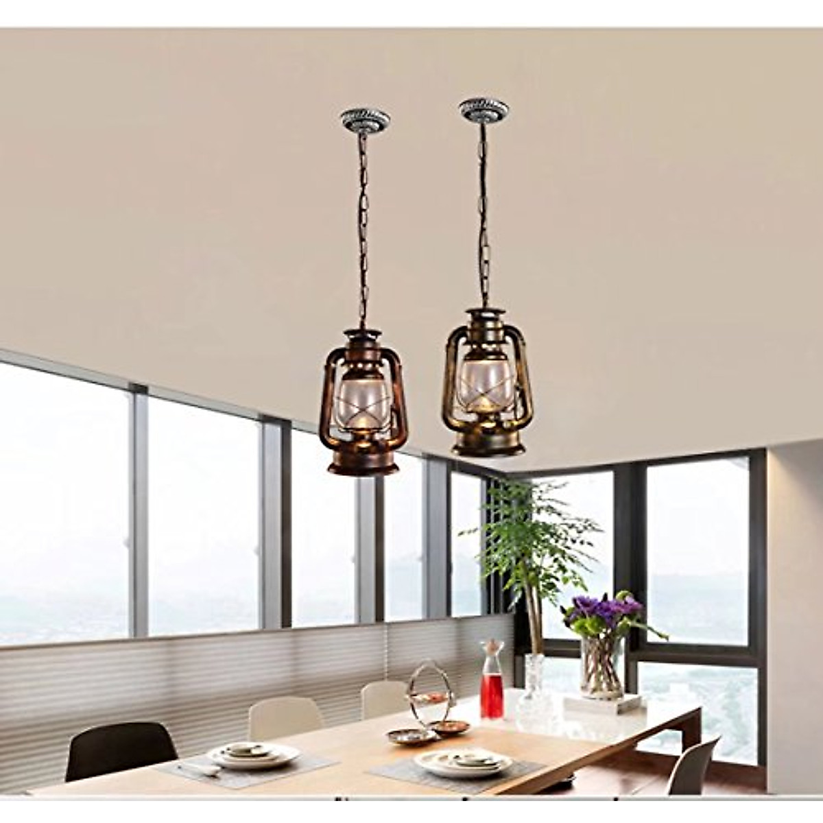Retro Lanterne Pendant Lighting Metal Glass Shade Kerosene Ceiling Light Pendant Lamp