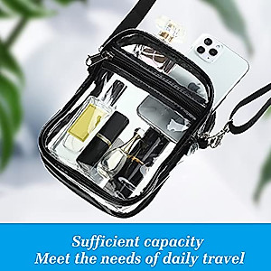 2 Pcs Clear Crossbody Purse Bag Stadium Approved Bag Transparent Shoulder Bag for Sports Games Concerts and Festivals (Black)