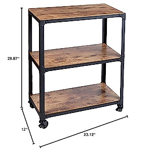 MIND READER Rolling Bar Cart [3 Tier] Kitchen Microwave Cart Island On Wheels, Coffee Station (Wood/Metal, Black/Brown)