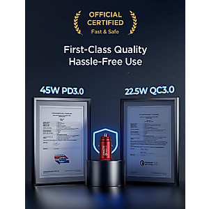 AINOPE USB C Car Charger 67.5W, Red Car Accessories Car Charger USB C for iPhone, Super Mini All Metal Fast Charging Car Charger PD&QC 3.0 Dual Port Car Adapter Fits iPhone 15 Pro Max 14 13 12 11, Red