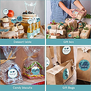 80 Pieces Cute Blue Whale Ocean Thank You Stickers, Baby Shower Birthday Party Decorate Ocean Theme Round Party Gift Wrap Bag Label Decorations, 4 Design Stickers