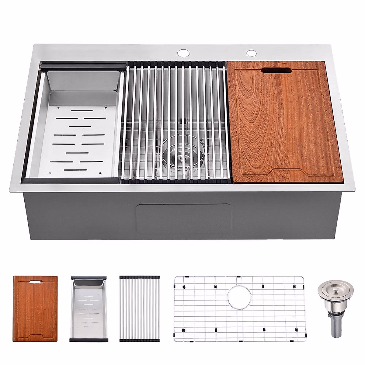 33 In Drop In Kitchen Sink Workstation-Bokaiya Kitchen Sink 33x22 Drop In Workstation Sink Topmount 16 Gauge Single Bowl Stainless Steel Kitchen Sink with Cutting Board