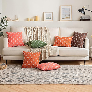 MIULEE Set of 2 Decorative Throw Pillow Covers Rhombic Jacquard Pillowcase Soft Square Cushion Case for Couch Sofa Bed Bedroom Living Room, 20x20 Inch, Burnt Orange