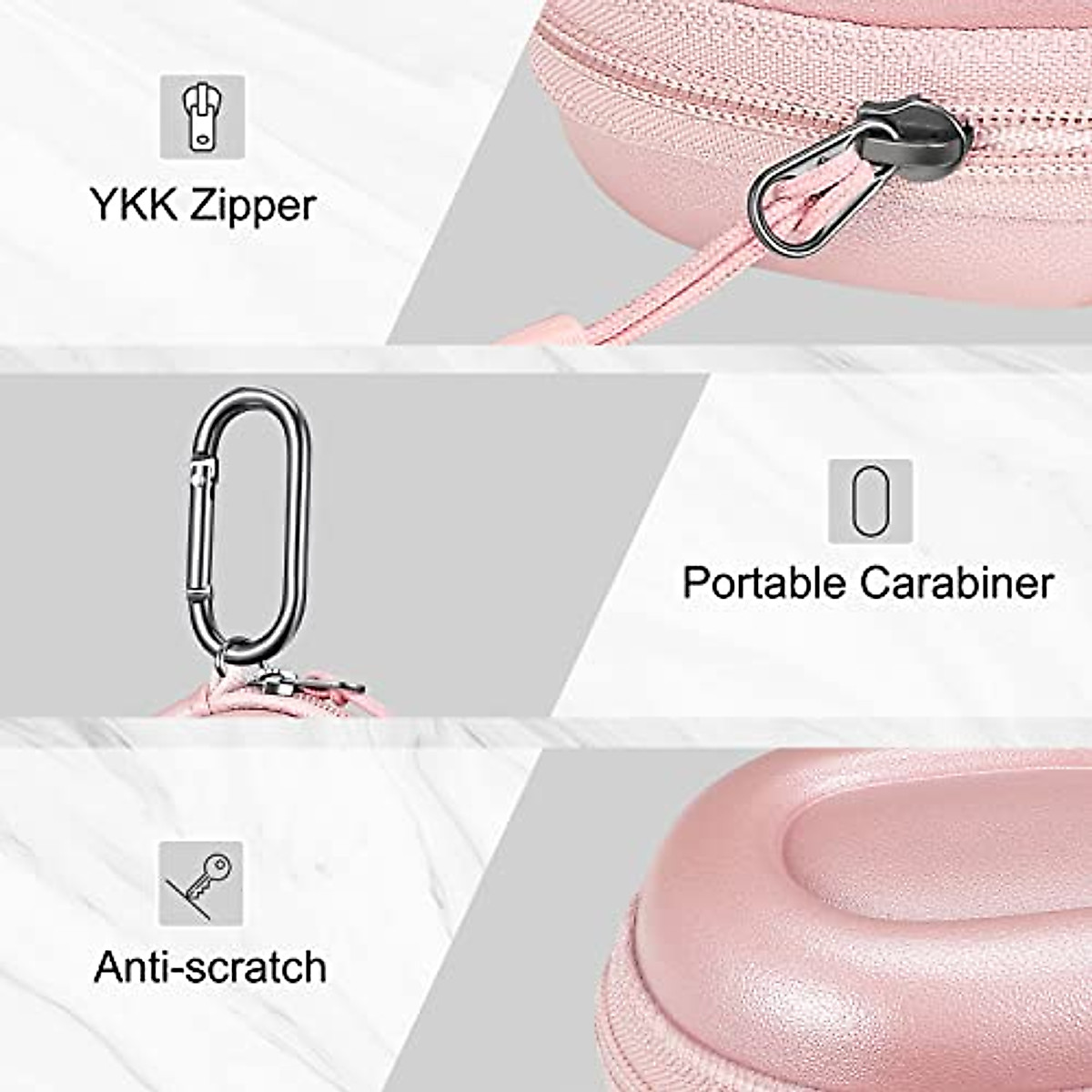 Fintie Carrying Case for Google Pixel Buds Pro 2 / Pro/A-Series/Buds 2 - Protective Hard EVA Shockproof Storage Portable Travel Cover Bag with Carabiner, Rose Gold