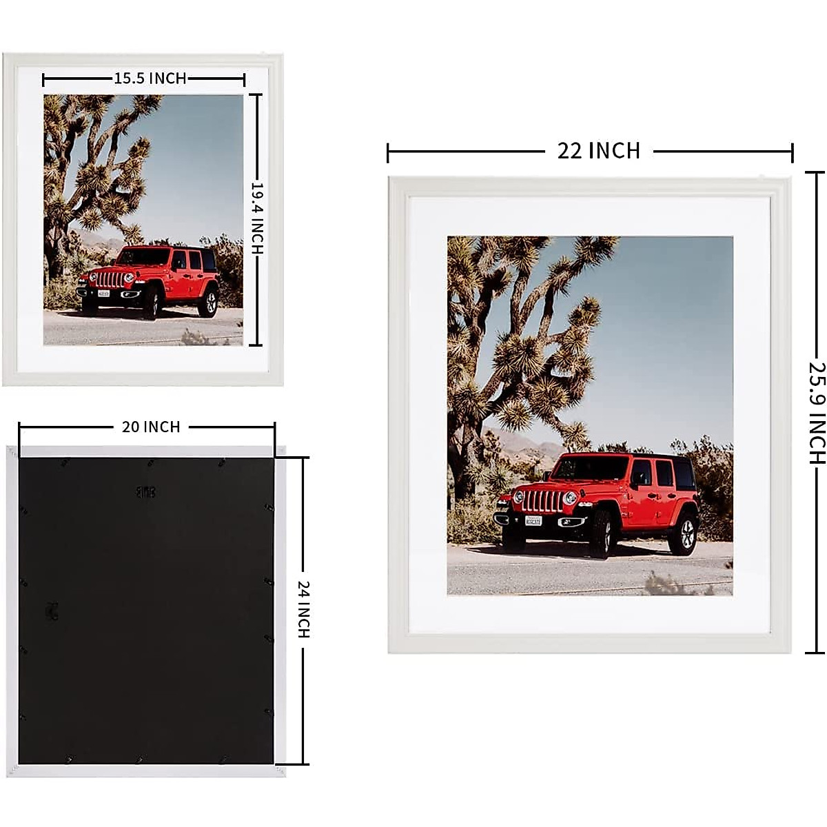 skyDrama 20x24 Picture Frame White PS Material, Display 16x20 Photo without Mat or 20x24 Poster with Mat, Light Weight High Transparent 20by24 Frame for Wall - 20"x24"/White/1Pack