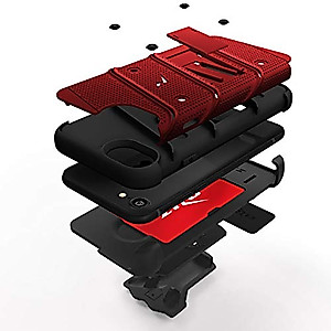 ZIZO Bolt Series for iPhone SE (3rd and 2nd gen)/8/7 Case with Screen Protector Kickstand Holster Lanyard - Red & Black