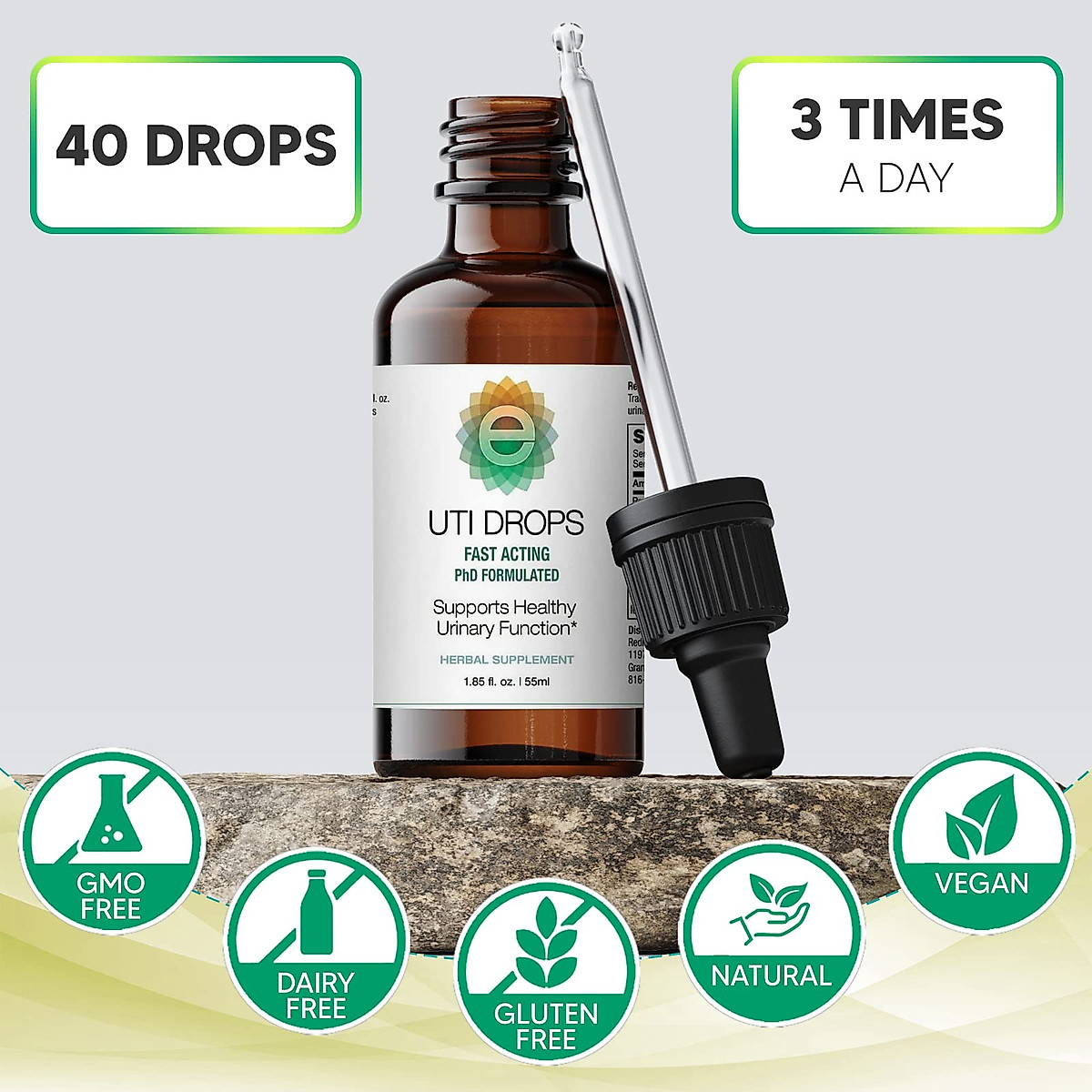 Natural UTI E-Drops – Fast-Acting Herbal Formula for Support of Bladder, Kidney & Urinary Tract Health for Women & Men
