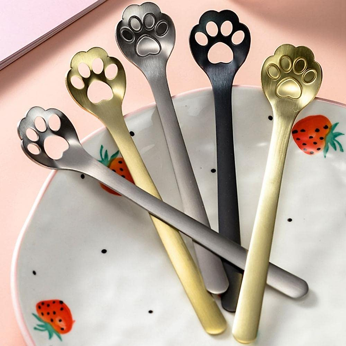 Stainless Steel Coffee Spoons, Cat Paw Teaspoons Hollow Stirring Spoons, Mixing Spoons Dessert Spoons Kitchen Accessories(Hollow Cat Paw,silver)