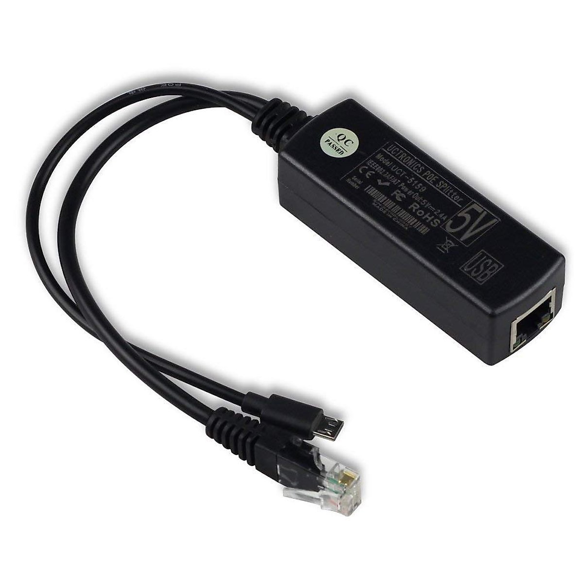 UCTRONICS IEEE 802.3af Micro USB Active PoE Splitter Power Over Ethernet 48V to 5V 2.4A for Tablets, Dropcam or Raspberry Pi 2/3B+ (48V to 5V 2.4A)