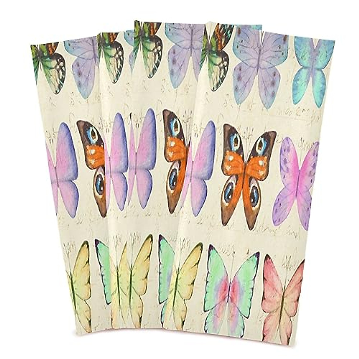 FUGIDOG Kitchen Dish Towels Set of 6, Butterfly Light Beige Ultra Soft Absorbent Kitchen Towels Tea Towels Hand Towels Quick Drying Reusable Cleaning Cloths, 18 x 28 inch