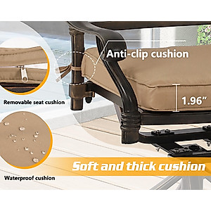 USSerenaY 5-Piece Outdoor Dining Set Cast Aluminum Patio Furniture Set All-Weather 4 Chairs and Dining Table with Umbrella Hole for Garden, Backyard (Braided+Khaki Cushion, Square Table)