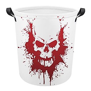TsyTma Halloween Blood Skull Laundry Basket Small Collapsible Laundry Hamper with Handles Round Dirty Clothes Hampers for Laundry Bedroom Bathroom