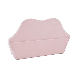 TOV Furniture Upholstered Transitional Velvet Lips Settee in Blush Pink