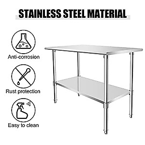 KODOM Food Prep Stainless Steel Table 36" x 18", Heavy Duty Workbench with Adjustable Under Shelf, Commercial Worktable for Kitchen, Restaurant, Home and Hotel
