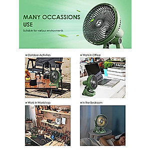 Portable Camping Fan - 12000mAh 8-inch Clip on Fan with Colossal Clamp - Rechargeable Fan with LED & Remote - Golf Cart Fan for Outdoor, Travel, Workshop, Hurricane Emergency (Green)