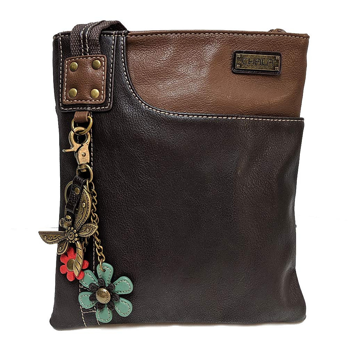CHALA SWING Pack Smartphone Cross-Body Purse Purse Charm (Brown_ Dragonfly With Teal Flower)
