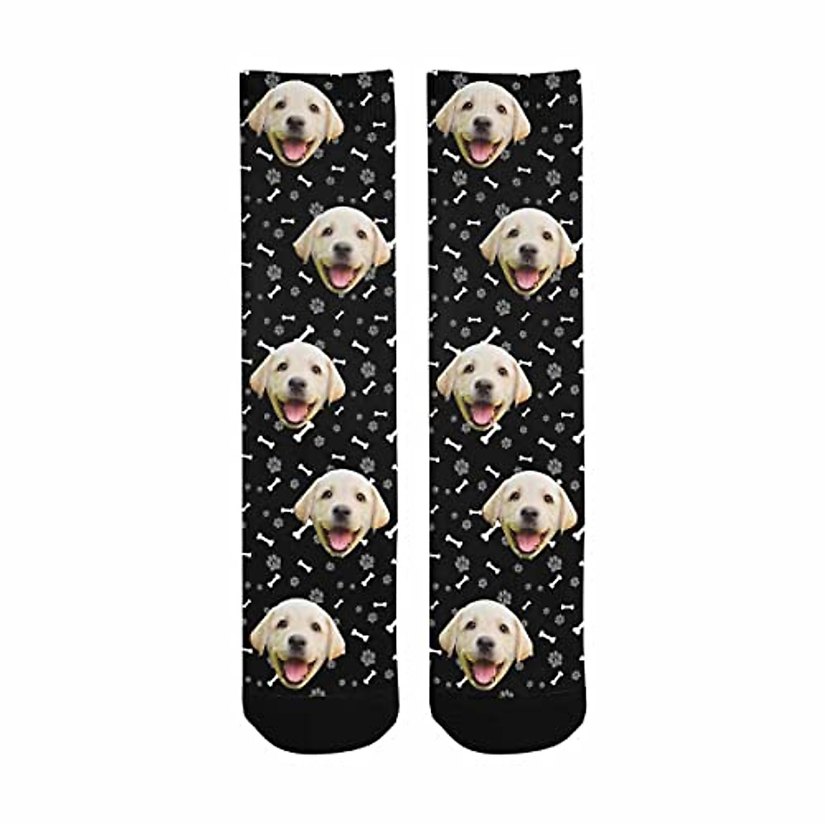 M YESCUSTOM Custom Dog Face Socks for Men Women, Personalized Pet Photo Socks, Unisex Dog Cat Paws Bones Crew Socks with Picture