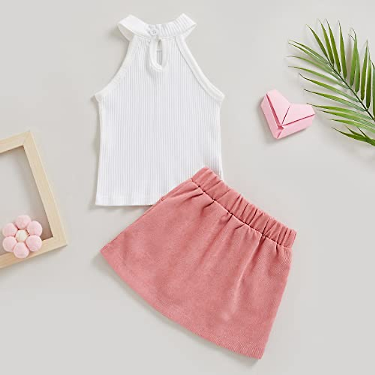 Kids Toddler Little Girl Summer Clothes Sleeveless Knit Tank Top Mini Skirt Bag Belt Set 3PCS Outfits for Baby (Sleeveless+Pink, 3-4 Years)
