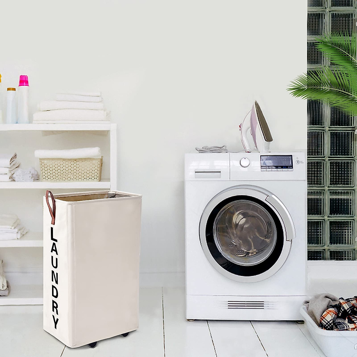 Homlikelan 70L Large Laundry Hamper,Tall Rolling Laundry Basket,Narrow Laundry Basket with Wheels,Slim Laundry Hamper on Wheels Clothes Hamper Laundry Bin 27.5" Beige