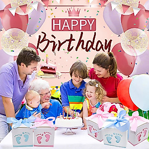 HADEEONG 50pcs Baby Shower Party Favor Boxes, 2.4 x 2.4 inch Small Candy Gift Treat Boxes Footprint Design for Kids Birthday Baby Shower Guests Wedding Party Supplies with Ribbon,Blue