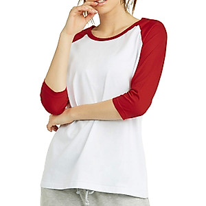 Cottonbell Women's Baseball Quarter Sleeve Tee Shirt (L, White/Red)