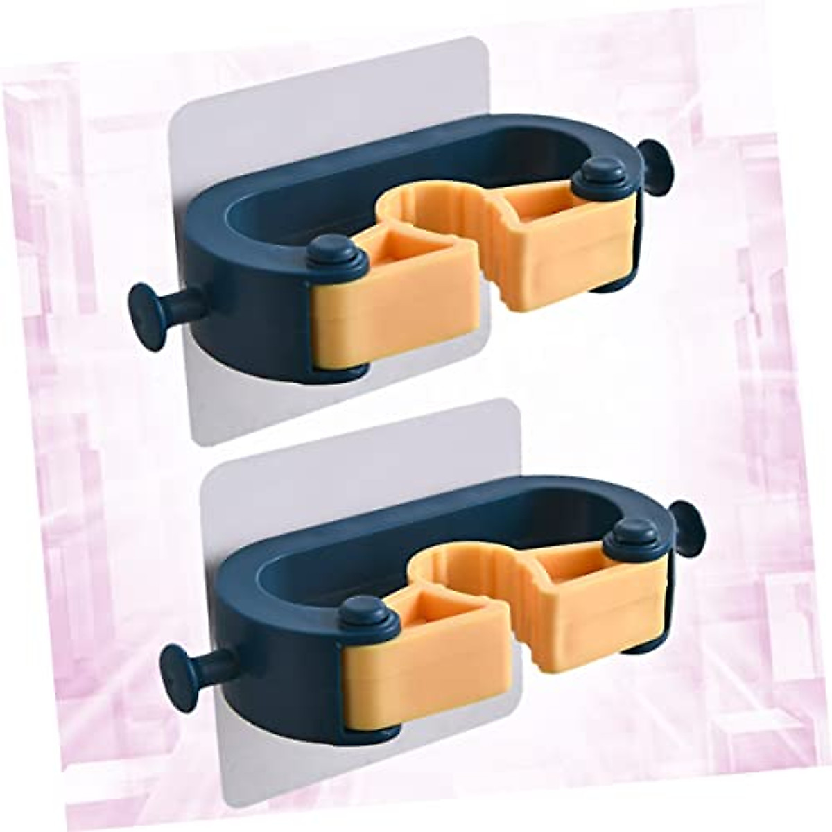 GAROZATION 2pcs Mop Broom Holder Wall Mount Clothes Rack Self Adhesive Broom Holder Wall Mount Clothing Rack Mop Wall Hanger Mop Holder Wall Mounted Clothes Rack Heavy Duty Mop Sweeper Blue