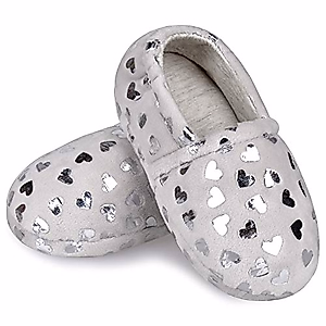 MIXIN Girls and Boys Slippers plush grey Princess No-Slip Memory Foam Slippers Soft Rubber Sole House Shoes for Bedroom Indoor Outdoor plush grey 3