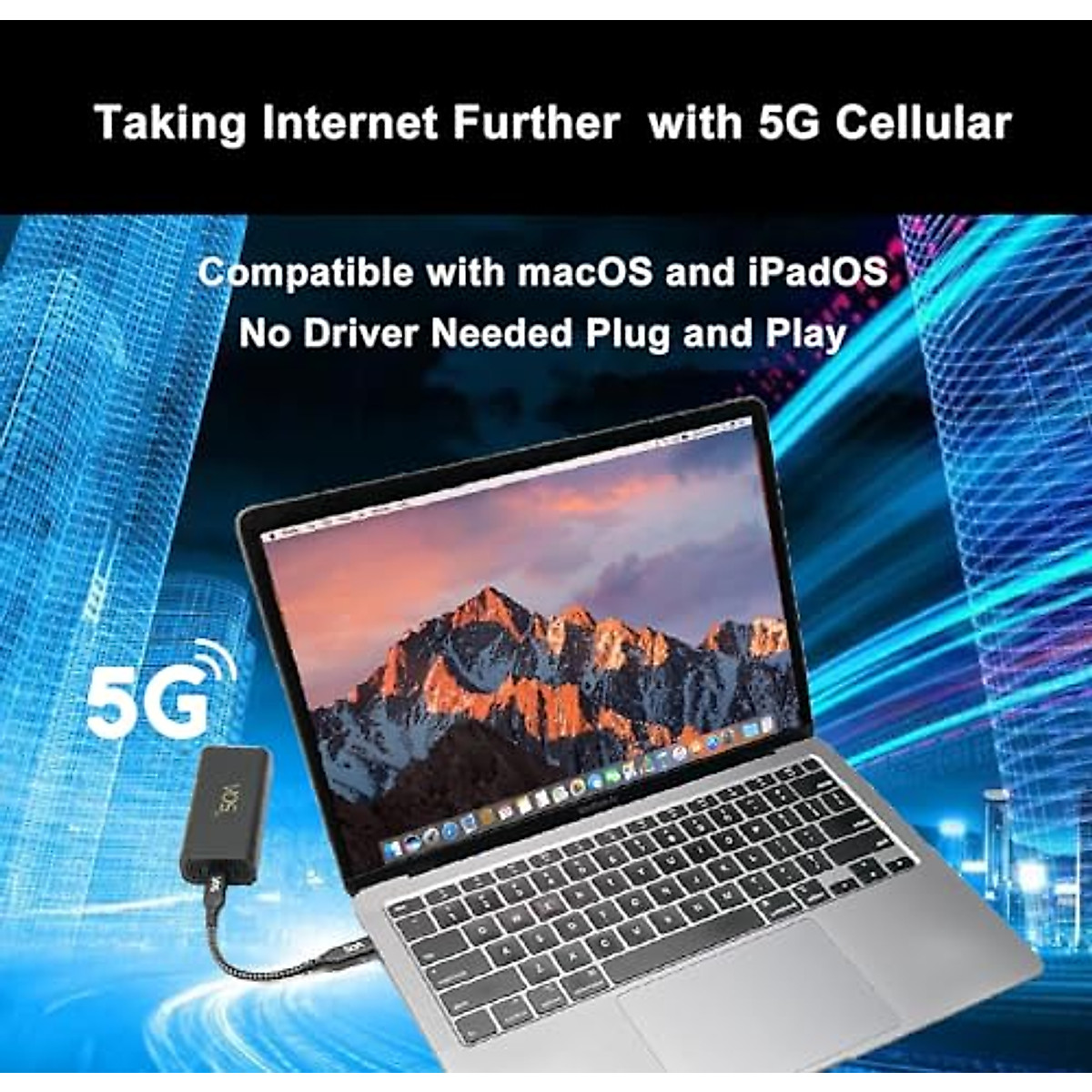 Tri Cascade VOS™ 5G Cellular Travel Internet with Local & Global Access T-Mobile SIM, Supports macOS, iPadOS, Windows, Linux, USB C Dongle for PC, Desktop, Gen10 iPad, MacBook, Surface Tablet