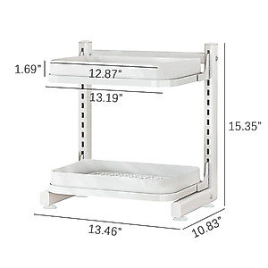 A.B Crew Adjustable 2-Tier Cups Mugs Drying Rack with Drain Tray Cups and Mugs Storage Organizer Coffee Cup Storage Shelf for Kitchen Countertop Decoration White