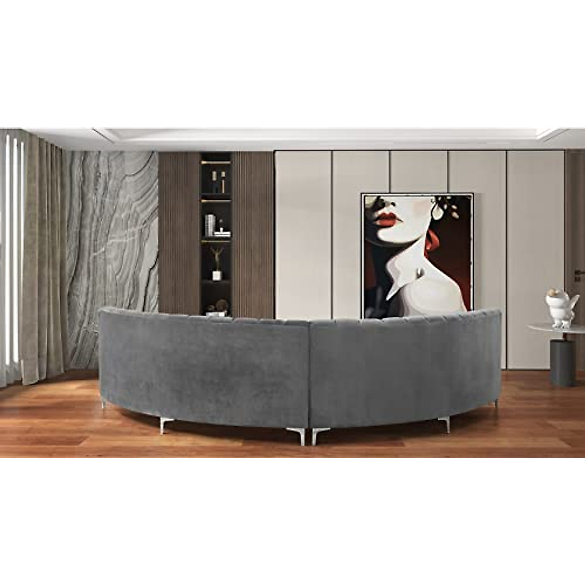 Legend Furniture Curved Sofa Velvet Symmetrical Modular Round couches for Living Room Sectional, 142" L x 32" D x 36" H, Grey
