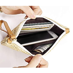 COOKOOKY Women's Straw Clutch Bag Bohemian Zipper Wristlet Womens Summer Beach Sea Purse Straw Wallets For Women (Beige- White)