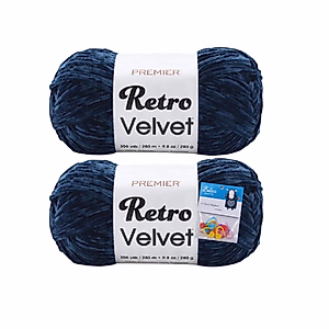 Premier Yarns Retro Velvet Yarn - Big Ball 9.8 Oz - 2 Pack Bundle with Bella's Crafts Stitch Markers (Navy)