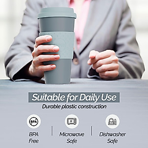 Copco Acadia 16oz Travel Mug with Lid, Set of 2 Double Wall Insulated Tumbler, Non-Slip Sleeve and BPA-Free - Microwave & Dishwasher Safe, Reusable Plastic To Go Travel Coffee Mug (Aqua/Gray)