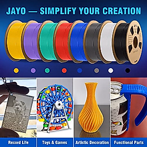 JAYO PLA 3D Printer Filament, 1.75mm PLA Printing Material Dimensional Accuracy+/- 0.02mm, 1.1KG Spool Consumables Fit for FDM 3D Printers, PLA Black