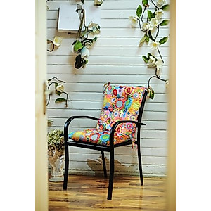 Makimoo Outdoor Patio Cushion, Rocking Chair Cushion, Tufted Pads, Set of Upper and Lower with Ties Pack of 2 (2 Sets) - Back 20"×17", Seat 17"×17" (Multicolored Flowers)