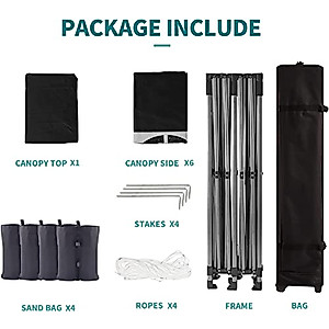 JOINATRE S-69 10'x20' Heavy Duty Pop Up Canopy Tent, Commercial Instant Canopy with Sidewalls, Outdoor Canopy Tent with 4 Sand Bags & Roller Bag, Waterproof Tent for Patio, Backyard, Garden, Black