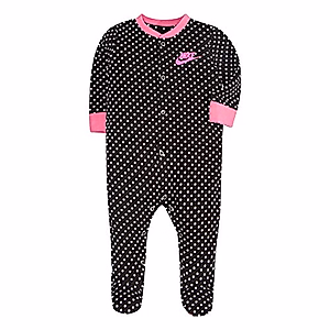 NIKE Children's Apparel Baby Graphic Footed Coverall, Black/Pink Dot, 3M