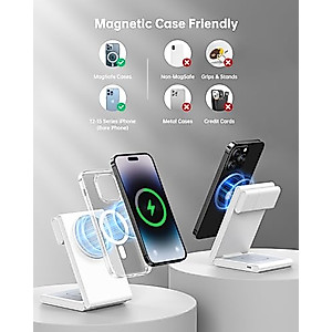 FACBINY 2024 Upgraded 3-in-1 Magsafe Charger Stand,Magnetic Foldable Wireless Charging Station for Multiple Devices Apple with 20W Adapter,for iPhone 15/14/13/12 Series,Apple Watch,AirPods (White)